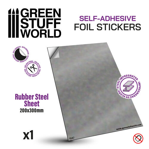 Green Stuff World 1047 Steel Rubber Sheet 0,9 mm selfadhev.
