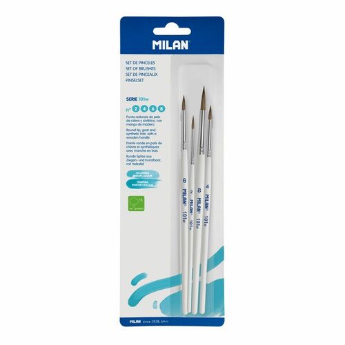 MILAN 10468 Blister pack 4 round brushes (natural + synthetic) white handle 101w series nº 2, 4, 6 and 8