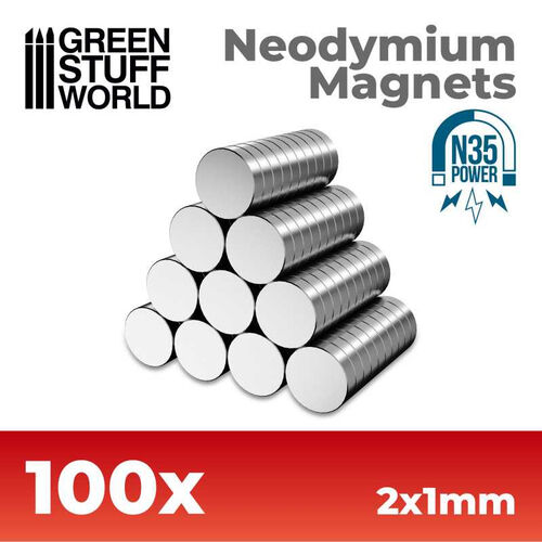 Green Stuff World 11599 Neodymium Magnets 2x1mm - 100 Units (N35)