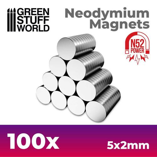 Green Stuff World 9265 Neodymium Magnets 5x2mm - 100 units (N52)