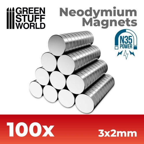 Green Stuff World 9062 Neodymium Magnets 3x2mm - 100 Units (N35)