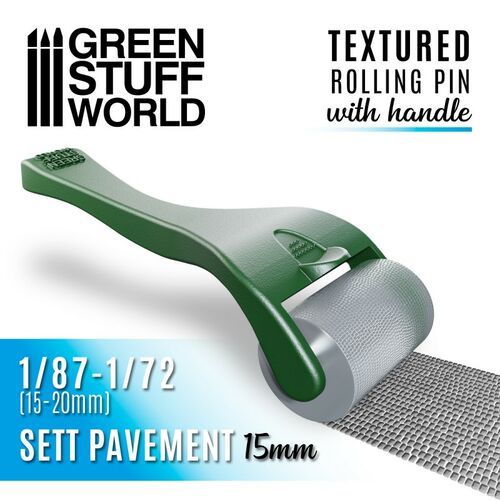 Green Stuff World 10494 Rolling pin with Handle - Sett Pavement 15mm