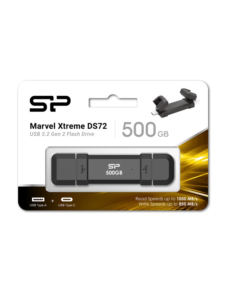 Silicon Power 500GB DS72 Type-A/Type-C USB 3.2 Gen 2 Eksterni SSD SP500GBUC3S72V1K