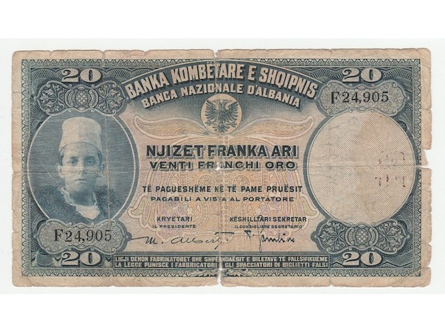 20 Franka Ari - 1926 - Albanija