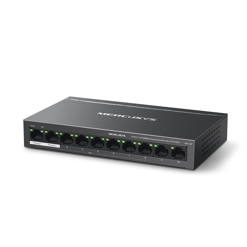 MERCUSYS MS110P(UN) 0-Port 10/100Mbps Desktop Switch with 8-Port PoE+