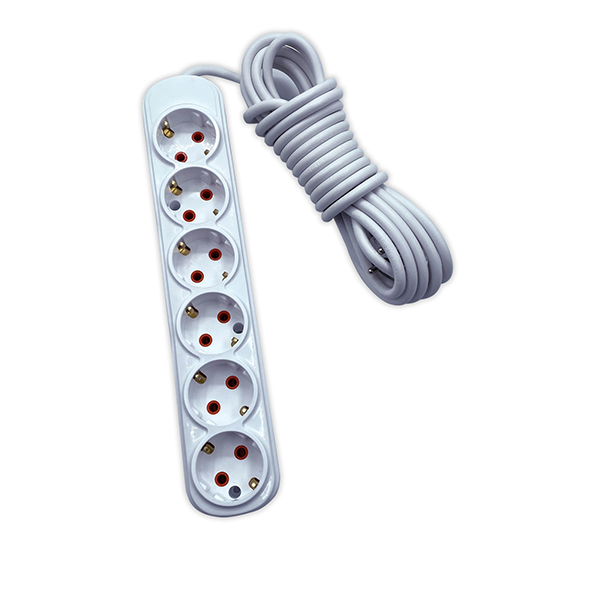 MULTIPLUG SIXFOLD 5M H05VV-F 3G1.5MM2, WHITE