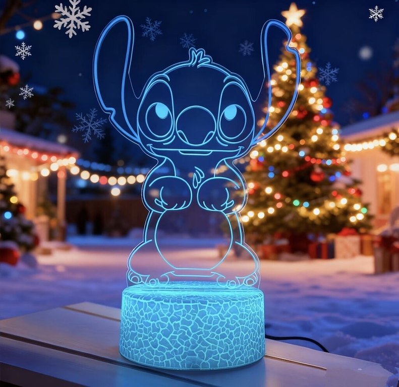 3D LED noćna lampa – lik animiranog junaka (Stitch stil) - 3D iluzija