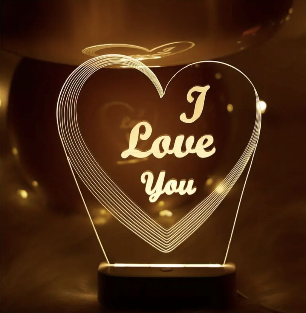 3D LED noćna lampa – “I Love You” - Dekorativna akrilna ploča u