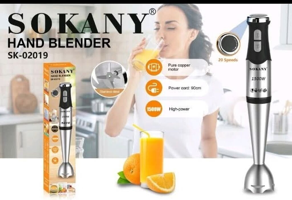 Sokany SK-02019 ručni blender. Snaga: 1500W Motor: Čist bakar Brzine