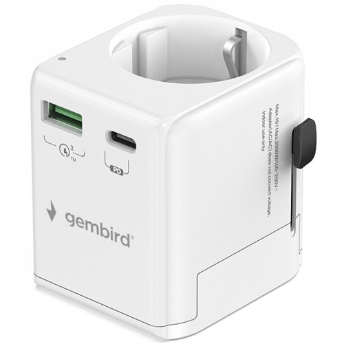 Gembird Univerzalni putni adapter i USB C/A punjač 20W, UK/USA/AU/CN TPA-EU1A1C20-01-W
