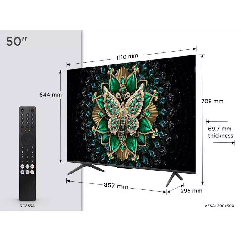 Televizor TCL 50C6K/MiniLED-QLED/50″/4K UHD/144Hz/Google TV/crna