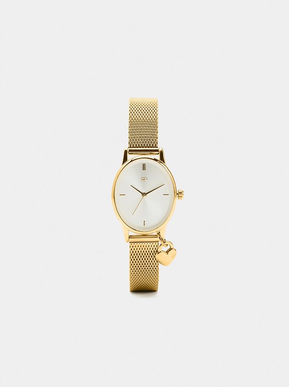 WATCH WITH METAL MESH BRACELET WITH CHARM