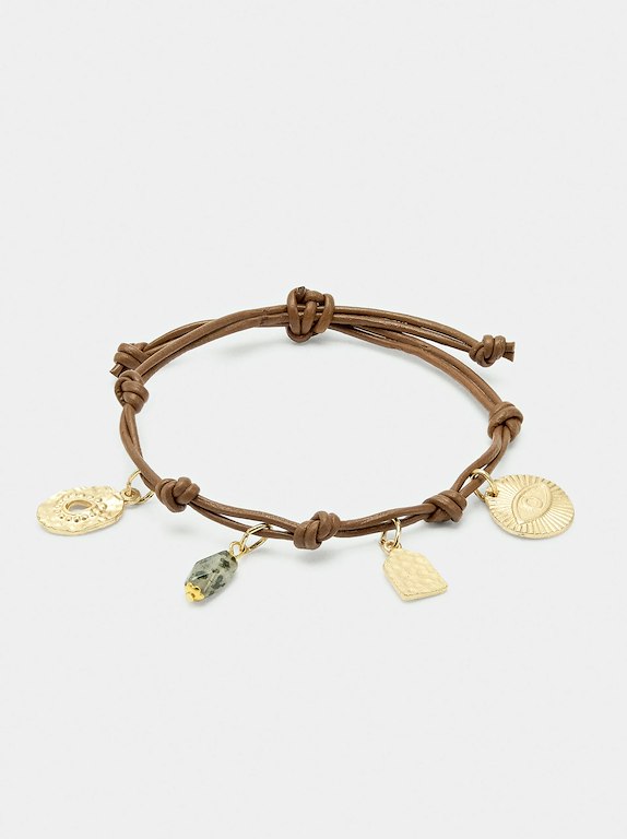 LEATHER CORD BRACELET WITH CHARMS