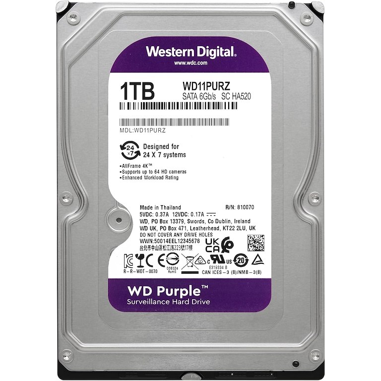 WD 1TB WD11PURZ 5400rpm 64MB Purple SATA III Caviar