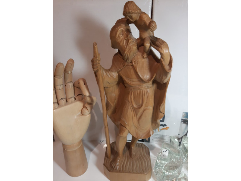 VELIK UNIKAT SVETI KRISTOFOR ISUS DRVOREZ BIBLIJA FIGUR