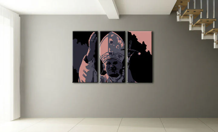 Ručno Oslikana POP Art Slika Jovana Pavla II. Trodelna Papa