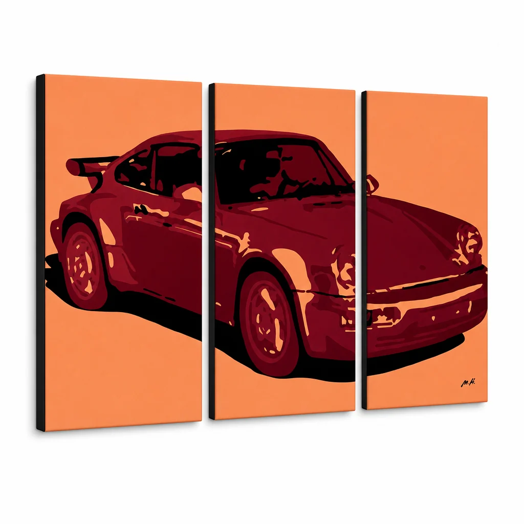 RUČNO OSLIKANA POP ART SLIKA PORŠE 911, 3 DELA