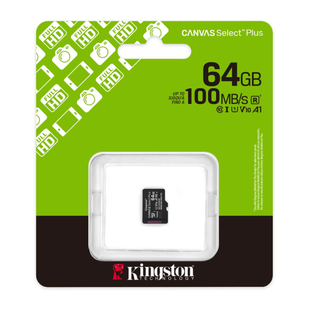 Micro SD kartica Kingston 64GB Canvas Select Plus Class 10UHS-I U1 V10 A1 Read up to 100MB/s