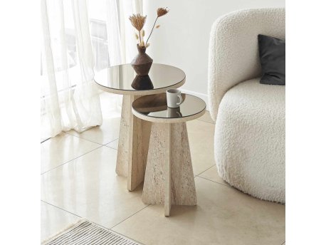 HANAH HOME Set bočnih stočića Luna Travertine