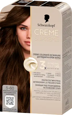 Schwarzkopf CREME SUPREME
Boja za kosu- 5-60 čokoladno svetlo smeđa, 1 kom