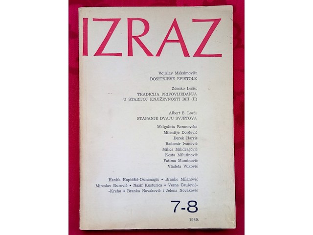 Časopis Izraz. Broj 7-8 (Jul - Avgust 1989)