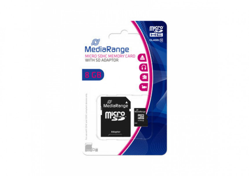 MEM. KARTICA microSDHC 8GB MEDIARANGE + SD adapter C10 MR957
