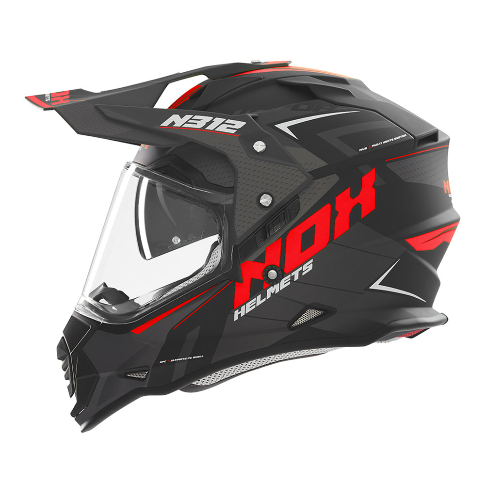 Kaciga NOX Enduro sa vizirom N312 VAPOR mat crno crvena