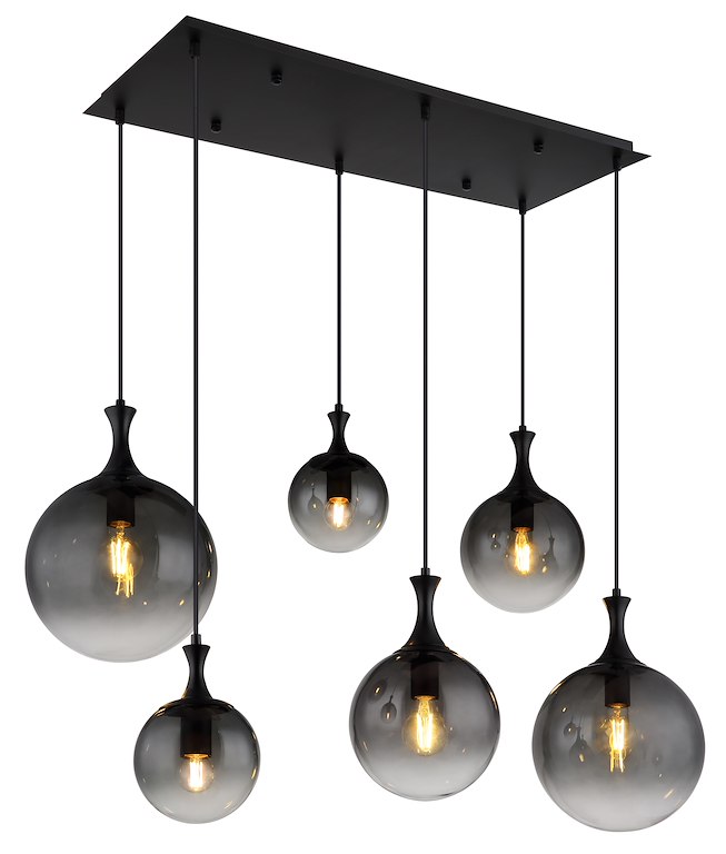 DALTON – VISEĆA LAMPA – METAL CRNI MAT – STAKLENE KUGLICE DIMLJENE BOJE – 15885-6H