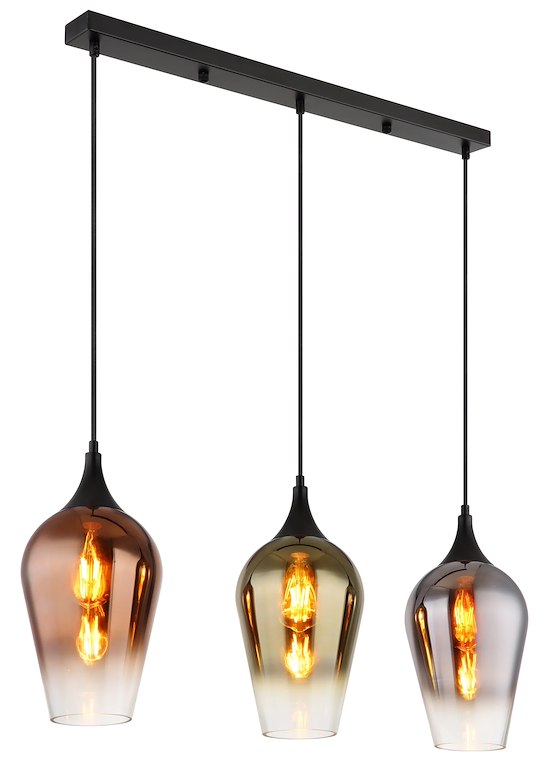 LAVUS – Viseća lampa – metal crni mat – staklo bakarne boje – 15552-3H