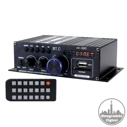 AK 380 radio amplifier, pojačalo 80 w prave snage 40w x 2 za razliku od pojačala AK 370 mnogo je bolje urađeno i duplo jače.Novi model sa plavim broje