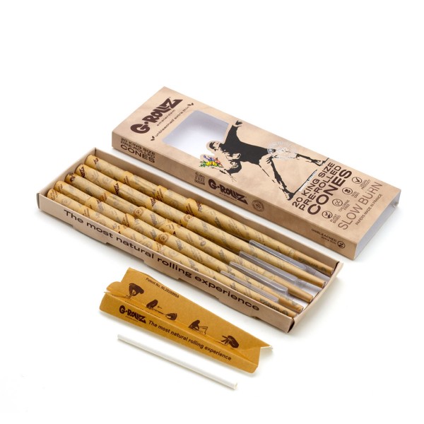 G-ROLLZ | Banksy’s Graffiti ‘Flower Thrower’- Unbleached Extra Thin -20 KS Cones