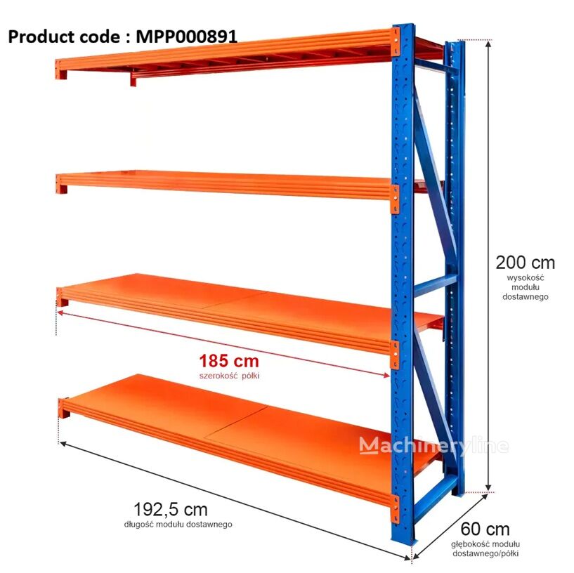 Novi Mega-M Regał metalowy magazynowy 4-półkowy Mega-M FORTIS LIGHT H-200 cm regal sa policama