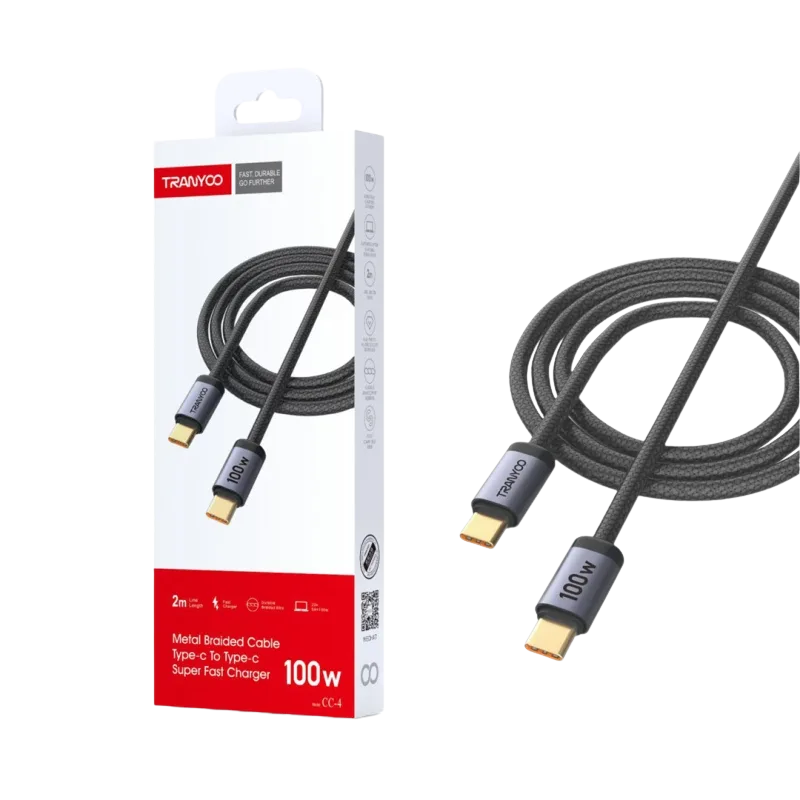 TRANYOO T-CC4 Kabl USB-C na USB-C 100W, 2m, Crni