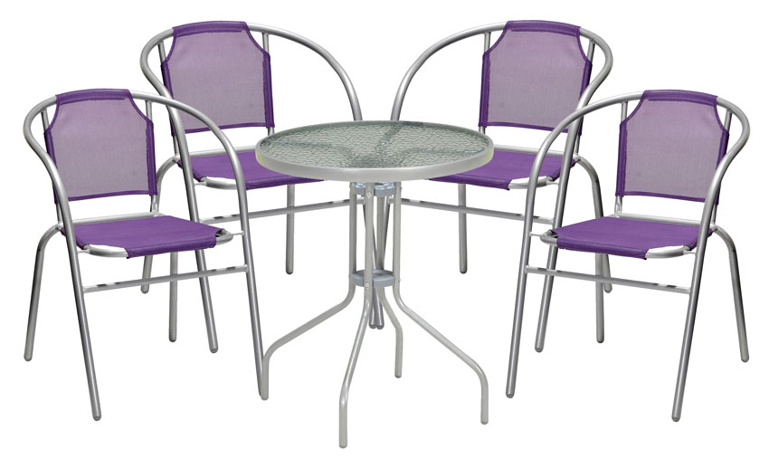 Kafe Garnitura Za Dvorište Net Purple Glass - 4 Stolice + Sto