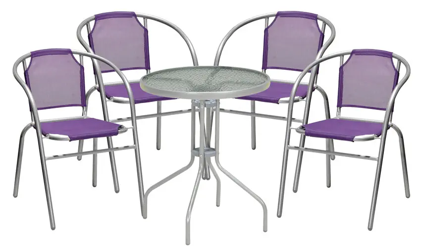 Kafe Garnitura Za Dvorište Net Purple Glass - 4 Stolice + Sto