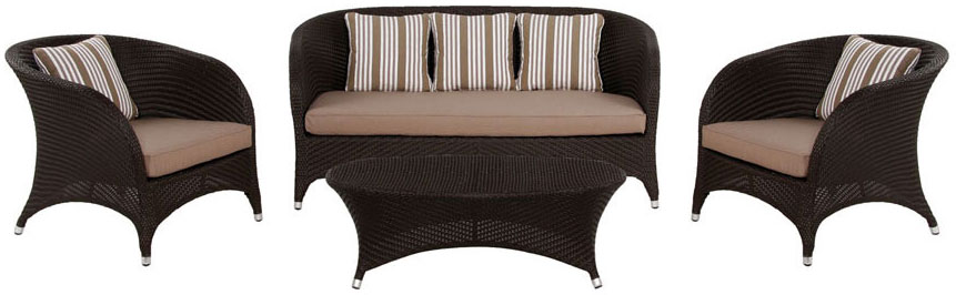Lounge Set Las Vegas Dark Brown - 2 Fotelje + Dvosed + Sto + Jastuci