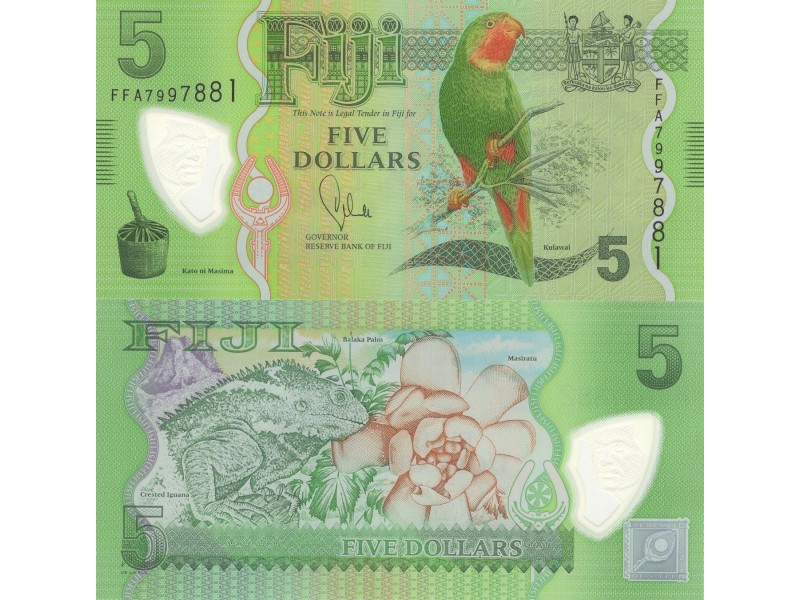 FIJI Fidži 5 Dollars 2012 UNC, P-115 Polymer