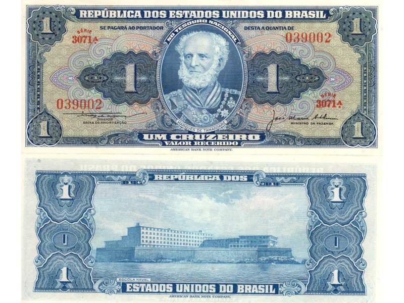 BRAZIL 1 Cruzeiros 1954 UNC, P-150