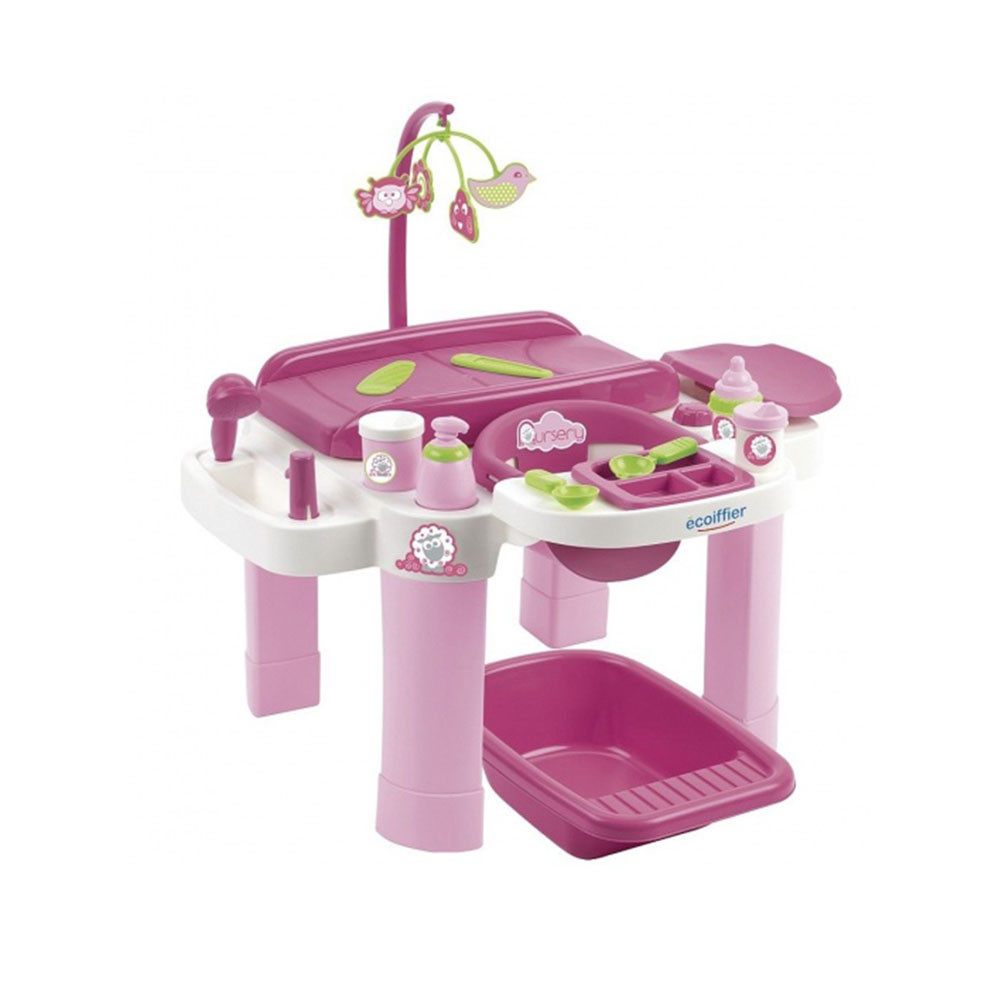 ECOIFFIER Nursery - 3 u 1 Set za lutke Pult za prepovijanje Kadica Hranilica 13 delova Role-play SM002879