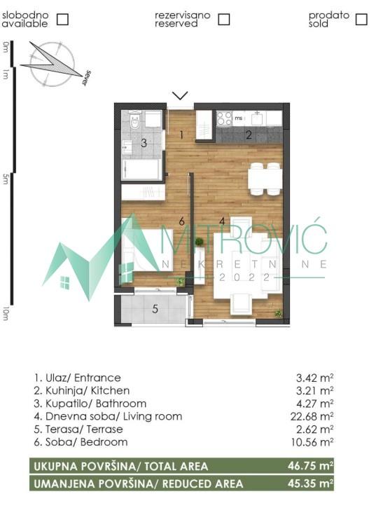 Dvosoban stan na prodaju, 45m2, 127.460€