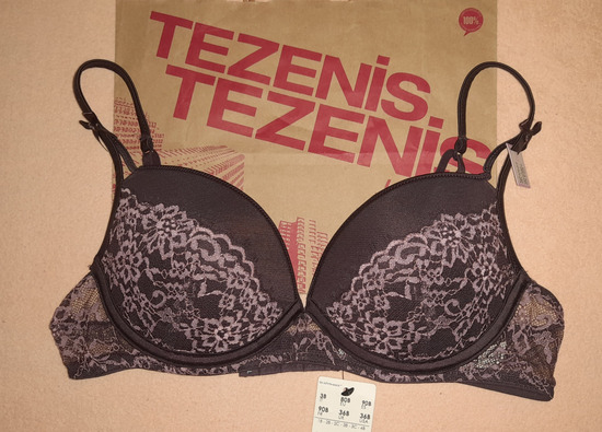 Tezenis braon puder roze cipka push up 80B NOVO!%