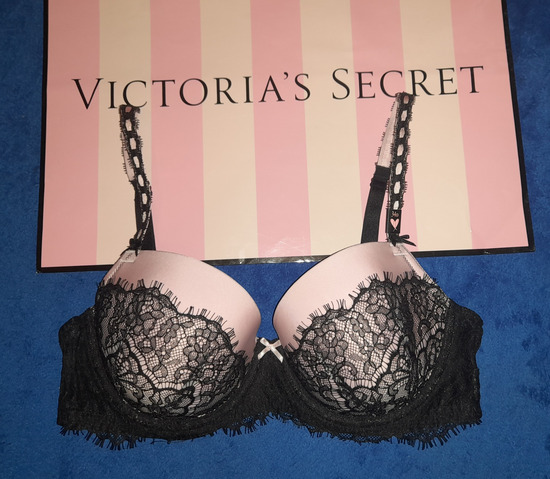 Victoria secret roze saten crna cipka 75D NOVO!%