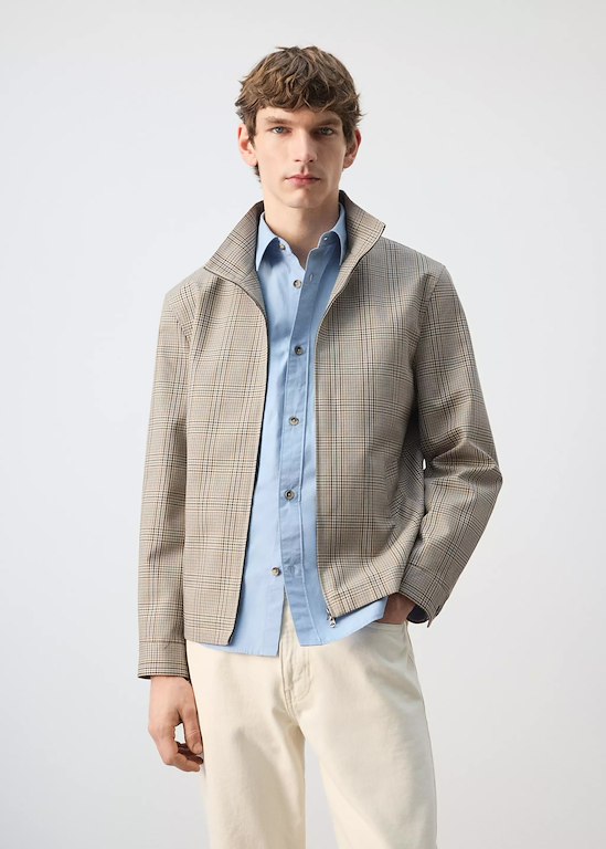 PRINCE OF WALES CHECK JACKET WITH FUNNEL NECK