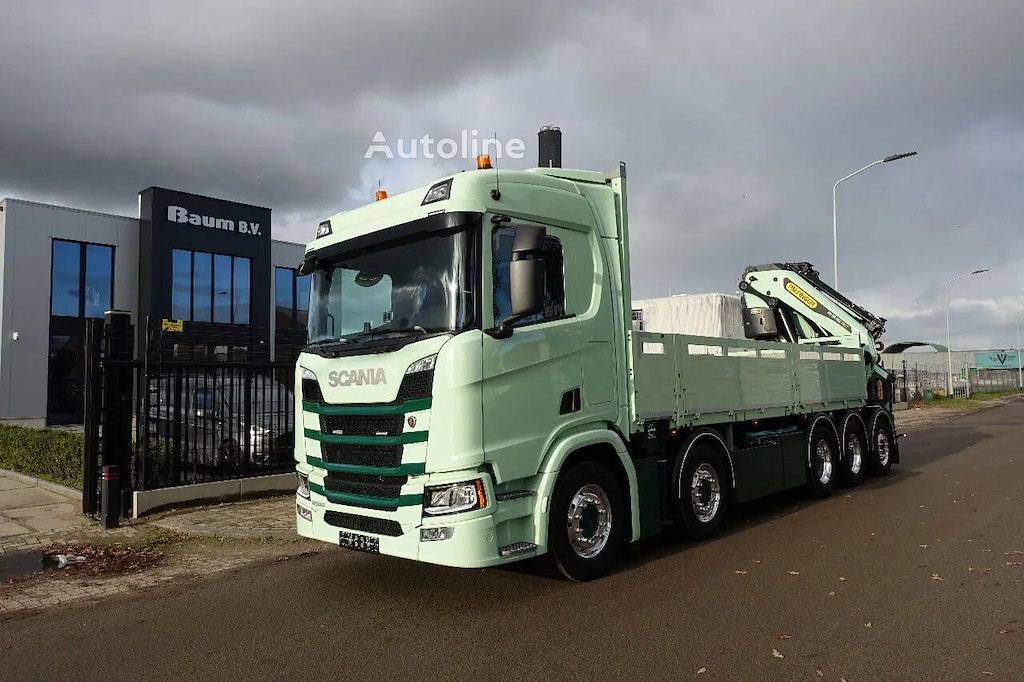 Scania R500 10X4 / PALFINGER 58.002 TEC + FLY JIB KRAAN / 58 TM KRAAN / kamion s ravnom platformom