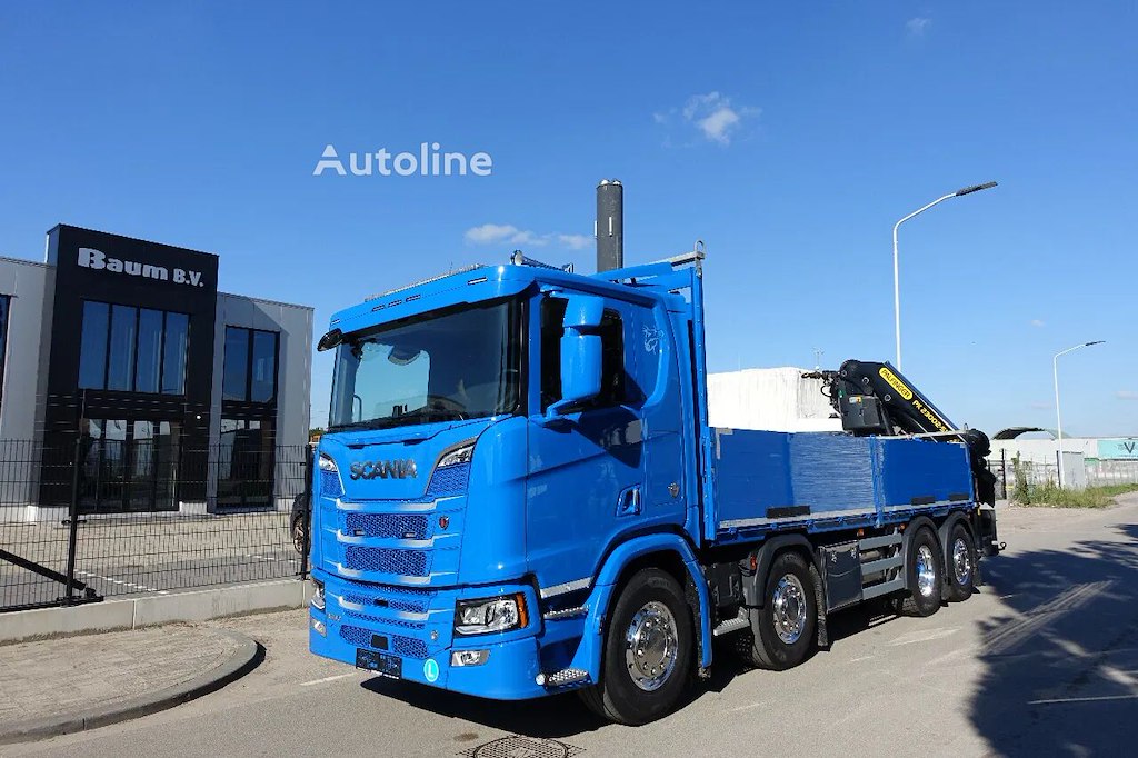 Scania R 660 V8 8X2 / PALFINGER PK 23002 KRAAN / 23 TM KRAAN / LIER / W kamion s ravnom platformom
