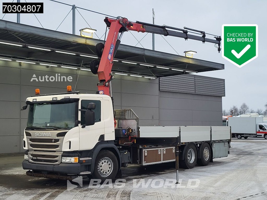Scania P360 P 6X2 HMF 1820-K4 Crane rotator Lift+steering axle Automati kamion s ravnom platformom