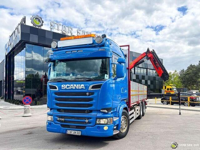 Scania R730 6X4 PALFINGER PK 33002 EH Crane kamion s ravnom platformom