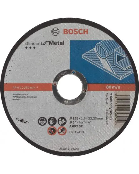 BOSCH Rezna ploča ravna Standard for Metal A 60 T BF, 125 mm, 22,23 mm, 1,6 mm, 2608603165, 25 komada
