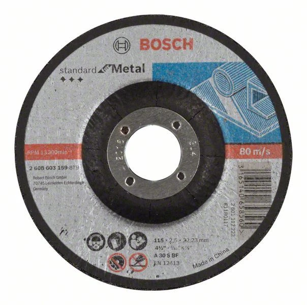 BOSCH Rezna ploča ispupčena Standard for Metal A 30 S BF, 115 mm, 22,23 mm, 2,5 mm, 25 komada