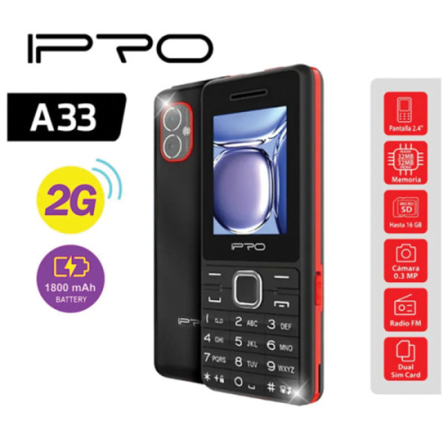 IPRO A33 black-red Feature mobilni telefon 2G GSM/LCD 2.4""/2500mAh/32MB/Dual-SIM/Srpski jezik